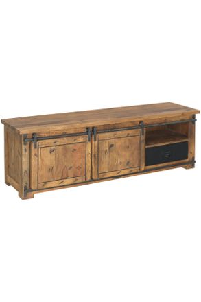 MID.YOU Mid.you Lowboard Dickenson, Anthrazit, Natur, Holz, Mangoholz,Mangoholz,Mangoholz,Mangoholz,Mangoholz, massiv, Used look, 3 Fächer, 1