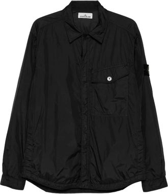 Stone Island Homme, Vestes, Noir, Taille: L Manteau noir &agrave; boutons avec poche