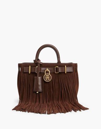 Tommy Hilfiger The American Icon - Cabas en daim &agrave; franges - Marron fonc&eacute;
