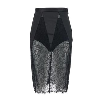 Elisabetta Franchi Femme, Jupes, Noir, Taille: 38 FR Jupe crayon en dentelle et tissu technique