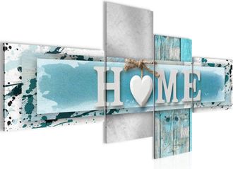 Runa Art Wandbilder Set XXL Home Herz Wohnzimmer Blau Grau 4 Teilig - Made in Germany - 504545a