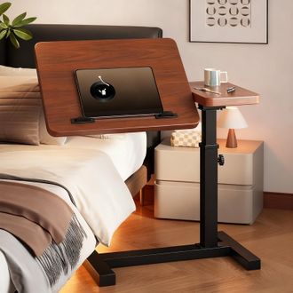 Generic Nachttisch Mit Rollen, HöHenverstellbarer C-Tisch, Tv-Tablett Mit Klappbarer Tischplatte Und Verdeckten Rollen for Lernen, Arbeiten Und Spielen