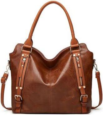 Generic Sac fourre-tout pour femme 2025 en cuir synthétique pour femme, grande capacité, design classique, sac à bandoulière pour femme, café, Taille unique
