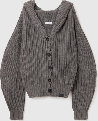 Stella McCartney Chunky Ribbed Hooded Cardigan, Woman, Dark grey melange, Size: S