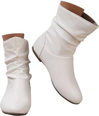 Onsoyours Bottines Femme PU Bottes sans Lacet Chaussures Plat Mode Bottines Confortables pour Automne Hiver A Blanc 39 EU