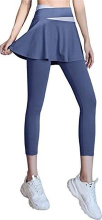 Generic Pantalon de yoga pour femme avec jupe en dentelle - Legging capris - Pantalon athlétique dentraînement de course à pied, bleu, XL