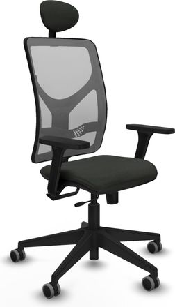 Piqueras y Crespo Schwarzer Drehstuhl mit 3D-Armlehnen, h&ouml;henverstellbarer Lendenwirbelst&uuml;tze und festem Kopfteil, ausgestattet mit Syncro/Traslack und Schneideschaum, 