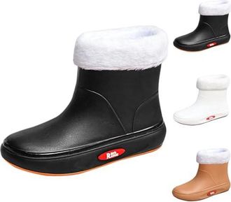 Generic Wellington Bottes de pluie courtes imperm&eacute;ables pour femme avec doublure en peluche Chelsea Bottes dext&eacute;rieur antid&eacute;rapantes chaudes confortables, Noi