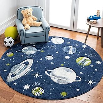 Safavieh Zeitgenössische Teppich für Wohnzimmer, Esszimmer, Schlafzimmer - Carousel Kids Collection, Kurzer Flor, Marineblau und Elfenbein, 91 X 91 cm