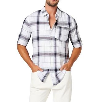 Generic Chemise boutonn&eacute;e &agrave; manches courtes pour homme - Col &agrave; revers - Chemise d&eacute;t&eacute; tendance - L&eacute;ger - Haut de sport infroissable - Coupe classique - Vichy, 
