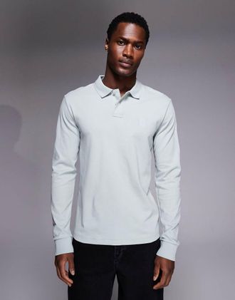 Boss Orange by Hugo Boss Passerby - Polo en piqu&eacute; &agrave; manches longues avec logo ton sur ton - Gris clair