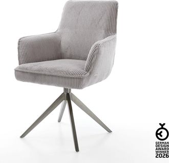 DELIFE Drehstuhl Heira-Flex mit Armlehnen Cord Silbergrau Kreuzgestell breit Graphit 360&deg; drehbar Wippfunktion Taschenfederkern, Esszimmerst&uuml;hle