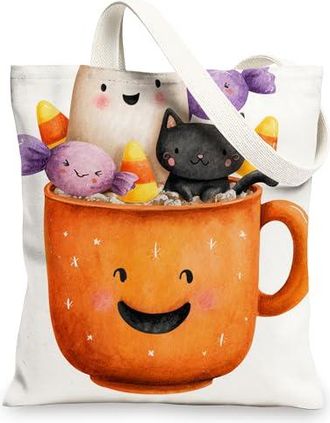 Generic Joli sac fourre-tout en toile, imprimé animal amusant et bonbons, sacs dépicerie réutilisables, légers et lavables avec bandoulière pour salle de spor