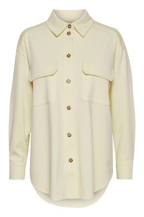 Ichi IHSIMONSE BL2Hemd Damen Lange Bluse Hemdblusenjacke mit Hemdblusenkragen,aufgesetzten Brusttaschen und Knopfleiste, Größe:L, Farbe:Vanilla Custard (12