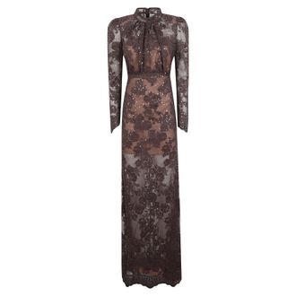 Self Portrait Robe longue en dentelle &agrave; sequins - Femme - Robes - Brun - Taille: 36 FR