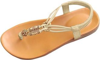 Generic Sandales dété pour femme avec élastique - Chaussures plates décontractées - Respirantes - Semelle souple pour des pantoufles confortables, beige, 38 E