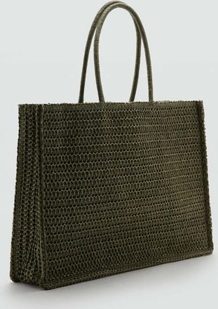 Mango Sac cabas fibre naturelle kaki - Femme - Taille unique - MANGO