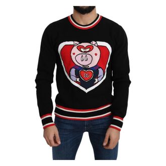 Dolce & Gabbana Luxuri&ouml;ser Schwarzer Kaschmirpullover Schwein des Jahres - - Knitwear - Herren - Schwarzk - S