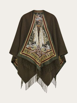 Ferragamo Damen Cape aus Kaschmir und Seide mit Raubkatzen-Print Gr&uuml;n