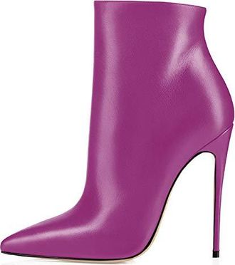 elashe Bottes Classiques Femme | 12cm Bottine à Talon Haut | Zip Stiletto Talons Hauts Ankle Boots Chaussures Violet EU42