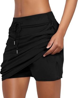 Generico Jupe d&eacute;t&eacute; l&eacute;g&egrave;re 2 en 1 avec short int&eacute;gr&eacute;, Noir, XX-Large