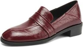 Generic Chaussures Femmes Mocassins à Talons carrés Bas Bout Rond Cuir PU Slip on Confortables Chaussures Plates Bureau décontractées légères,Wine Red,42.5 EU