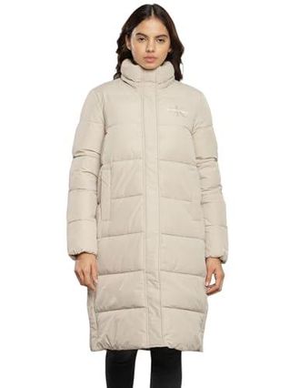 Calvin Klein Jeans Femme Manteau Monologo Non Down Long Puffer Hiver, Beige (Plaza Taupe), L
