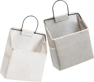 BESPORTBLE 2 St&uuml;ck Wandaufbewahrungstaschen mit Klebehaken Faltbare H&auml;ngeorganizer aus Stoff Grau Wei&szlig; Stabiler Wandorganizer f&uuml;r Schlafzimmer Badezimmer und Kle