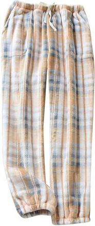 Generic Pantalon de pyjama dhiver en flanelle pour femme - Motif écossais - Polaire corail épaisse - Fermeture chaude - Avec poches, jaune, XXL