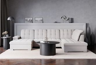 Selsey Ecksofa 330 x 212 cm U-Form Creme Modular Couch Sofa Mit Schlaffunktion Ottomane Sofa Mit Stauraum/Bettkasten verstellbare Kopfstützen Wasserabweisend