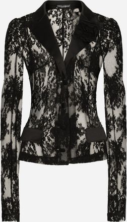 Dolce & Gabbana Jacke Aus Floraler Spitze Mit Details Aus Satin - Frau Blazer Schwarz Spitze 46