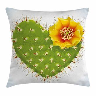 Generic Cushion Covers Dorniger Kaktus In Herzform Und Gelbe Bl&uuml;te Mit Opuntienstacheln Zierkissenbez&uuml;ge Fashion Kissenh&uuml;lle Maschinenwaschbar Sofakissenh&uuml;lle
