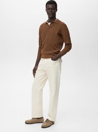 Mango Pull-over polo coton mélangé maille côtelée tabac - Homme - XL - MANGO MAN