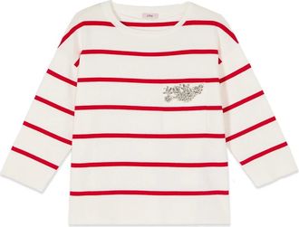 Oltre Femme, Pulls, Blanc, Taille: 44 FR Pull ray&eacute; avec patch bijou