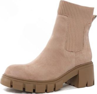 Generic Bottines Chelsea Élastiques pour Femmes Talons Bas Épais Semelles Crantées Bottines Courtes À Plateforme,Beige,40 EU