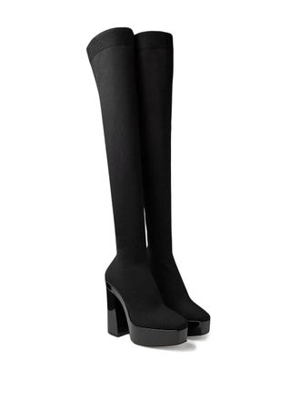 Jimmy Choo London Womens Black Fabric Over The Knee Shoe