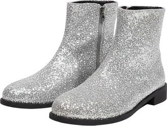 Generic Bottines &agrave; bout rond pour femme avec paillettes et talon bloc - Bottines courtes pour tous les jours, argent&eacute;, 43 EU