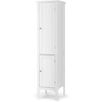 Costway Costway - 5-st&ouml;ckiger Badezimmerschrank schmal, freistehender Hochschrank mit 2 Lamellent&uuml;r, 2 Regalen & Kippsicherung, Badschrank f&uuml;r Badezimmer