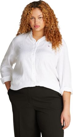Tommy Hilfiger Damen Hemd Linen Relaxed Fit, Weiß (Th Optic White), 54