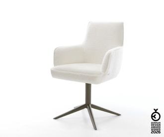 DELIFE Drehstuhl Heira-Flex mit Armlehnen Boucl&eacute; Soft Beige Fu&szlig;kreuz Effektfinish Titan 360&deg; drehbar Wippfunktion Taschenfederkern, Esszimmerst&uuml;hle