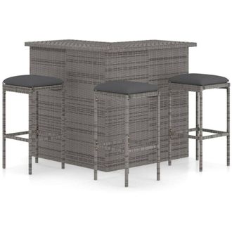 vidaXL 4-tlg. Gartenbar-Set mit Kissen Poly Rattan Grau - Vidaxl