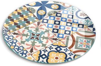 Generic Wallfluent Geh&auml;rtetem Glas Rund Durchmesser 40cm mit Motiv Schneidebrett Hartglas F&uuml;r k&uuml;che Anti-Rutsch-Pads Robuste - Dekorative Fliesen