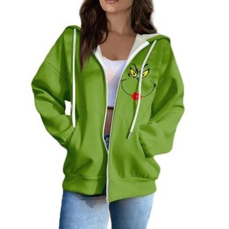 Generic Le Grinch Sweat A Capuche Femme 2025 Hiver De Chaud Femmes Plaid Pilou Polaire Sweatshirts Oversize Adulte Pyjama Pulls Deguisement The Moche Sweet Pu