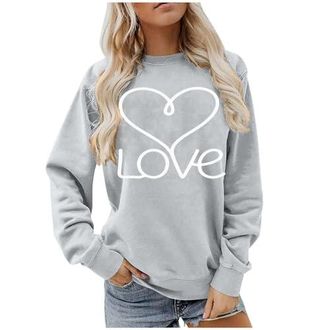Generic Valentine Sweatshirts Femme Pull Amour Coeur Imprim&eacute; T-shirt &agrave; Manches Longues D&eacute;contract&eacute; Ample Oversize Tops &agrave; Manches Longues Haut Sport Automne Fe