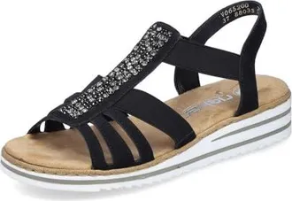 Rieker Sandales à lanières pour femme V0652, Noir 00., 36 EU Étroit