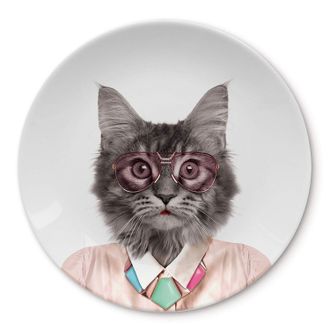 Mustard Wild Dining Cat Dinner Plate I Keramik Teller I 100% Keramik I Runder Essteller I besonders I lustiger Speiseteller I Teller mit Tierprint I Geschenki