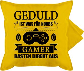Shirtracer Kissenbezug - Statement Kissen mit Sprüchen - Geduld ist was für Noobs - Gamer rasten direkt aus - 50 x 50 cm - Gelb - gamerkissen kissenhülle sprüche