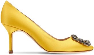 Manolo Blahnik Femme, Chaussures, Jaune, Taille: 38 1/2 EU Escarpin avec talon en satin jaune