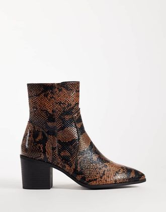 Asos bottes &agrave; talons zipp&eacute;es imprim&eacute; serpent-Marron