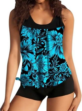 Generic Ensemble tankini imprim&eacute; conservateur pour femme - Maillot de bain fendu &agrave; motif floral avec coussinets de soutien-gorge int&eacute;gr&eacute;s et short boyshort, m